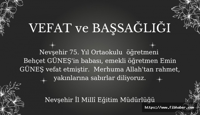 Nevşehirli emekli öğretmen Emin Güneş vefat etti - FİB HABER, Nevşehir ... Nevşehirli emekli öğretmen Emin Güneş vefat etti - FİB HABER, Nevşehir ...